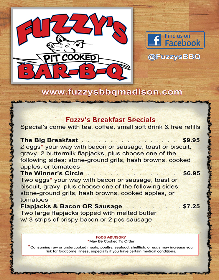 Fuzzy's Bar-B-Q Menu- Madison, NC