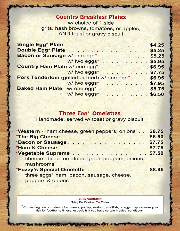 Fuzzy's Bar-B-Q Menu- Madison, NC