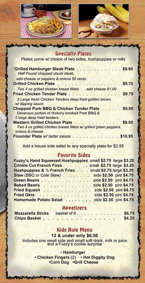 Fuzzy's Bar-B-Q Menu- Madison, NC